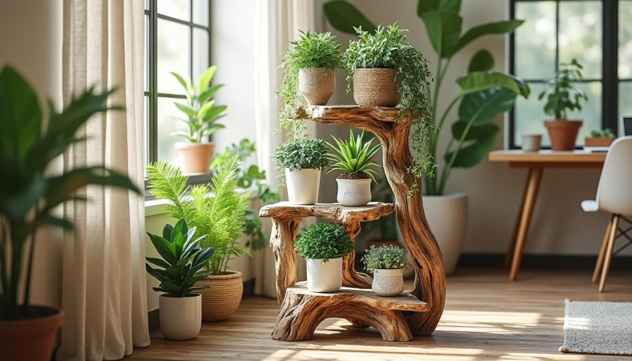 Porte Plante Original En Bois